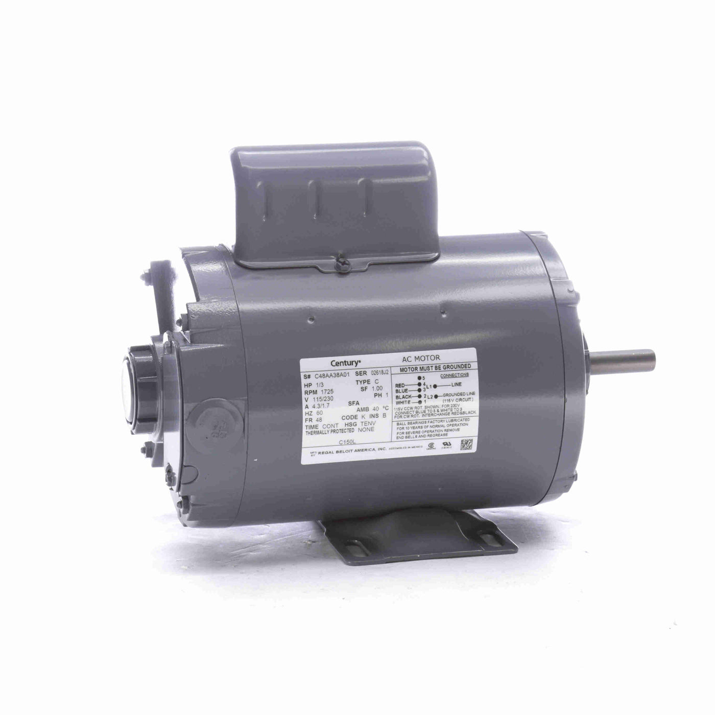 Century C150L 5.6" Diameter General Purpose Single Phase Motor - C150L ...